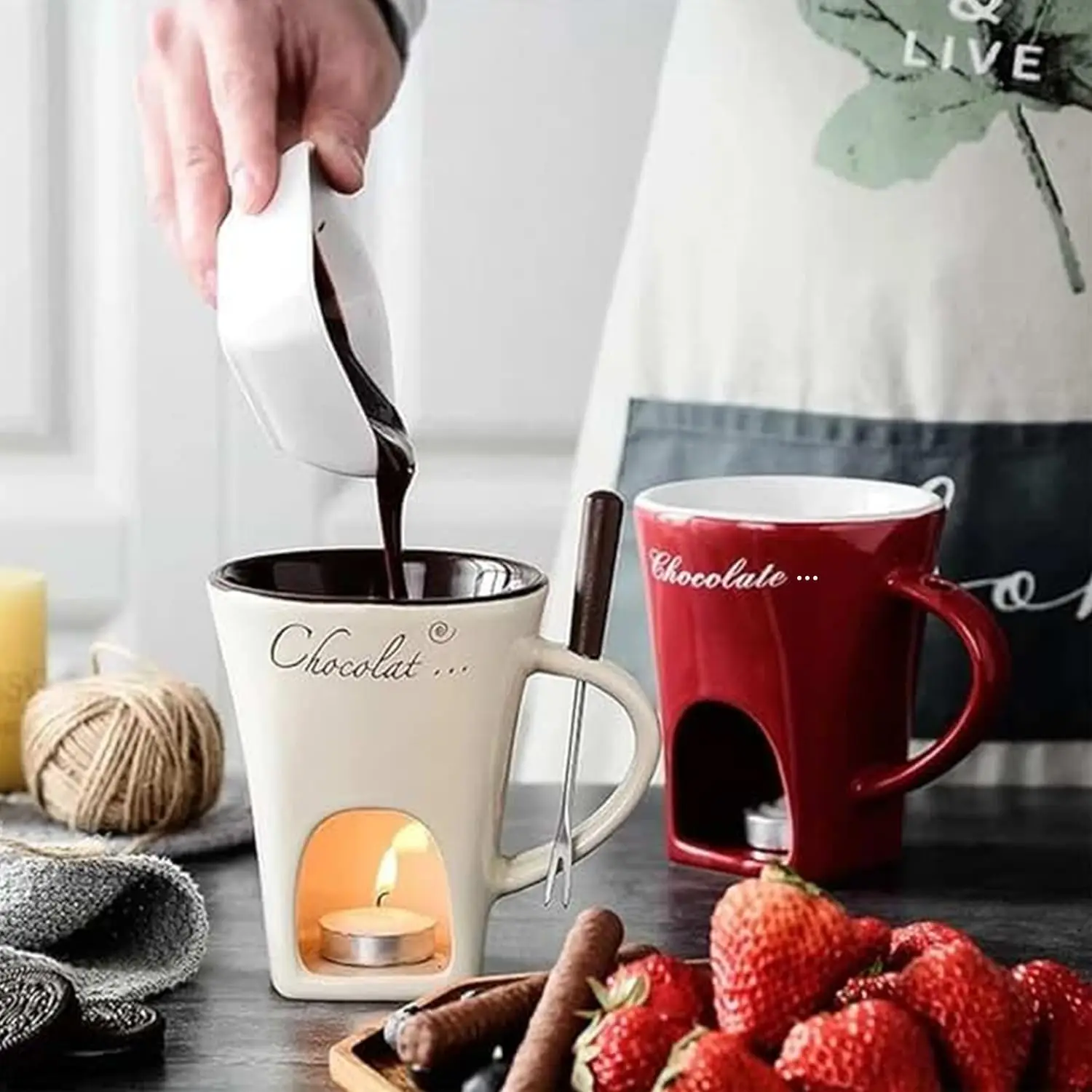 Sweet Fondue Cup Set - Multifunctional Chocolate Melting Cup with Forks ...