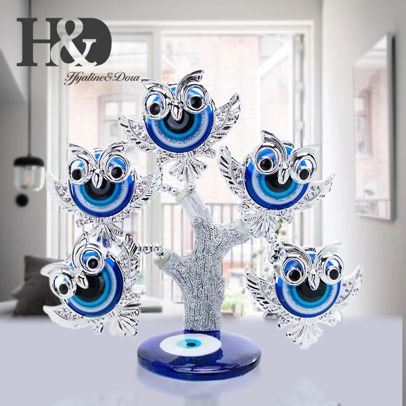 H&d Chinese Feng Shui Decoration Blue Evil Eye Owls Bendable Branches ...