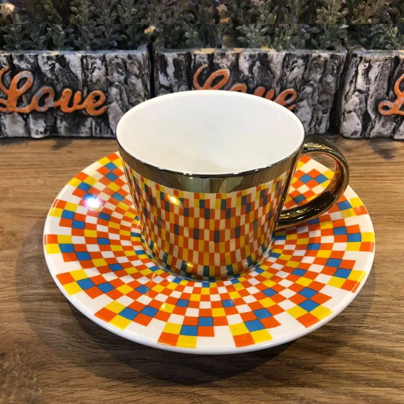 Newest 90ml/230ml Orange Small Grid Stripe Ceramic Coffee Reflective ...