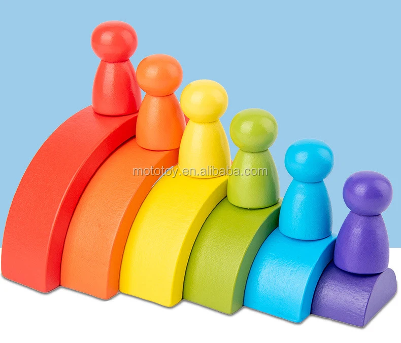 6pcs Rainbow Blocks Semicircle Building Blocks Rectangular Board ...