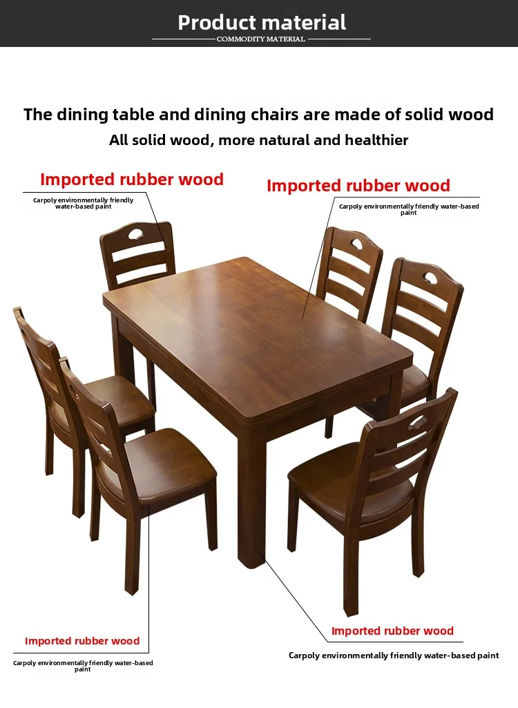 Modern Simple All-Solid Wood Dining Table Chair Set for 4-6 People ...