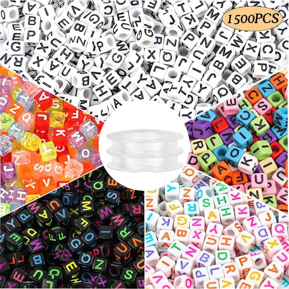 Round Letter Beads Acrylic Alphabet Number Beads Elastic Crystal String ...