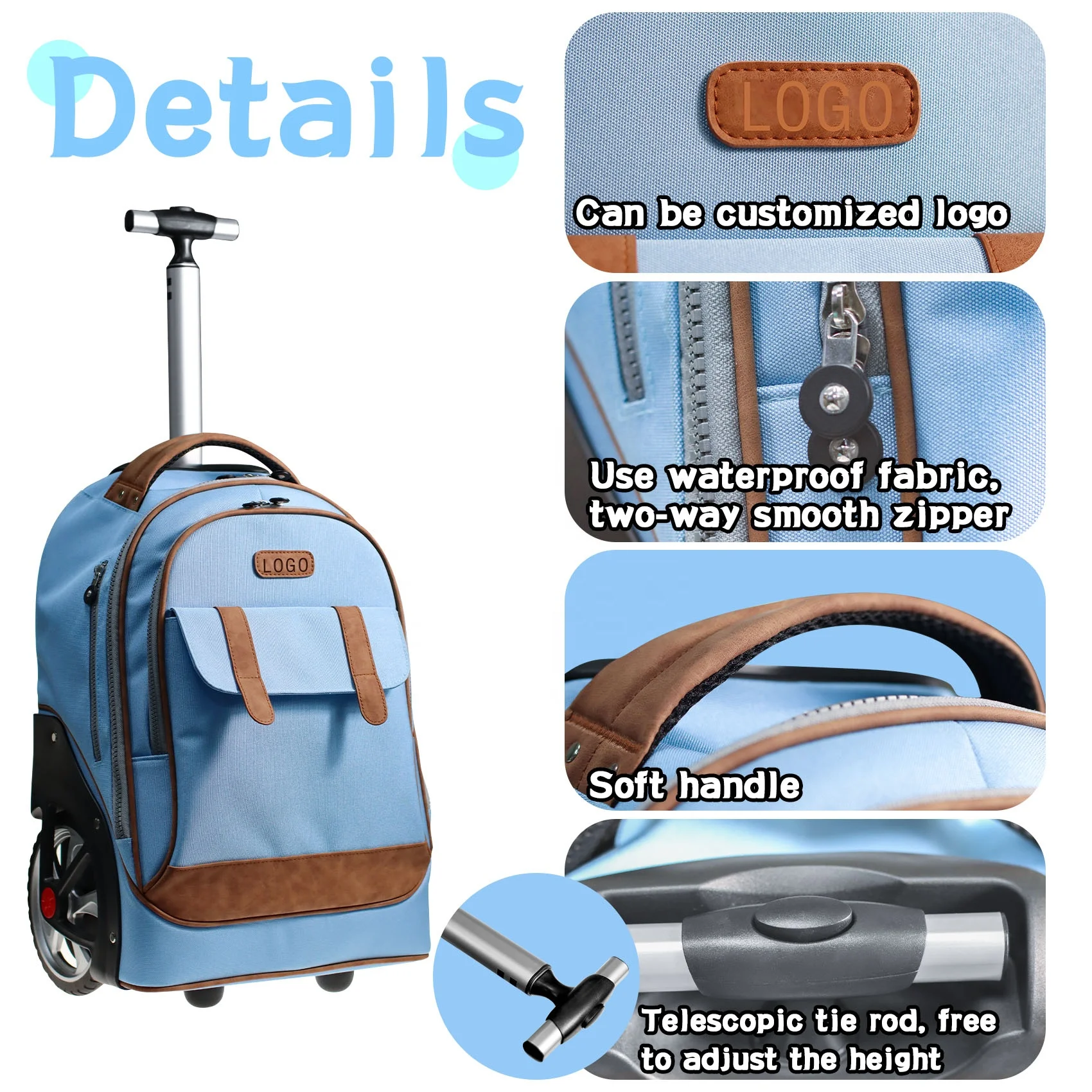 School Bags Trolley Wheels Climbing Backpack For Students Business ...