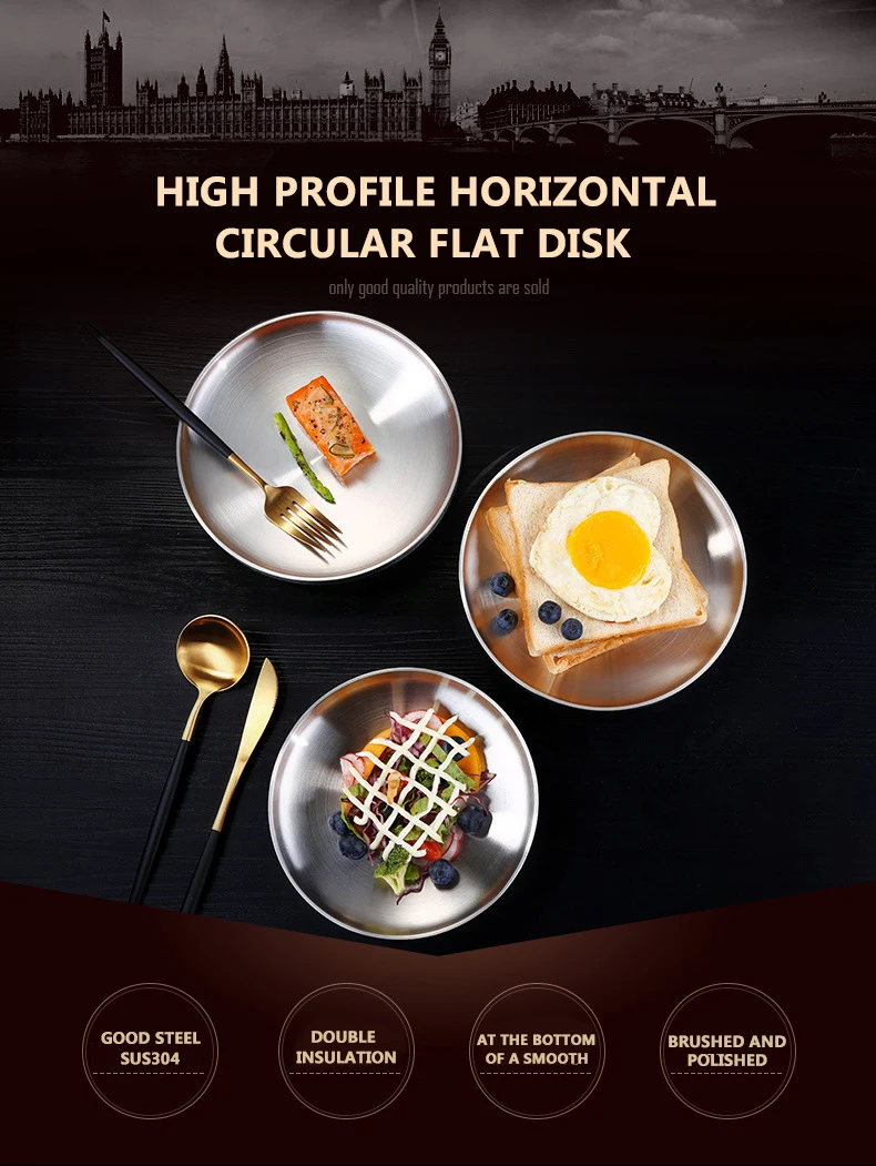 304 Stainless Steel Flat Plate - Double Insulated Dinner Plate