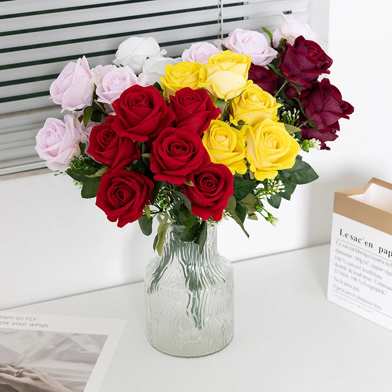 1 New Style Roses Bouquet Wedding Decoration Flowers Lint Flannel Rose ...