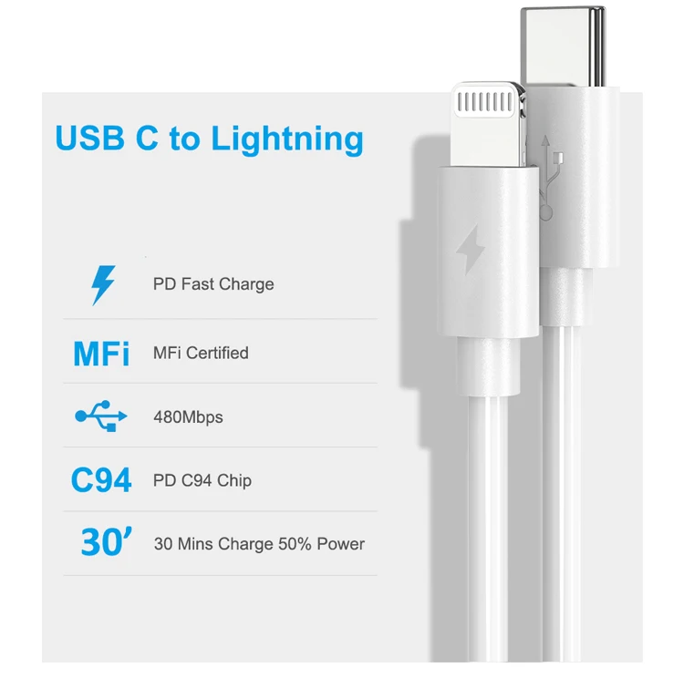 Oem Usb C To Lightning Cable For Iphone Cable [ For Apple Mfi Certified ...