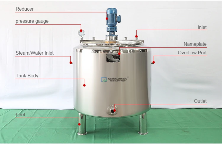 500L Stainless Steel Steam Jacketed Mixing Tank for Cosmetics