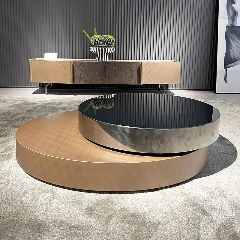 Modern Italian Luxury Rotating Coffee Table Stainless Steel Round ...