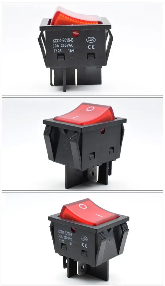 CE TUV KCD4-201N-B T125 DPST 4pin Rocker Switch - 250V 30A