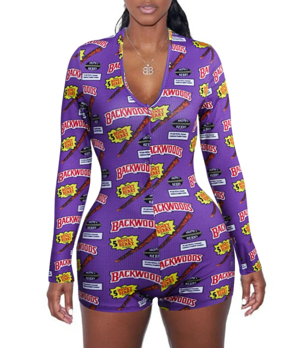 Custom Print Women Onesie Sexy Long Sleeve Adult Romper Onesie For