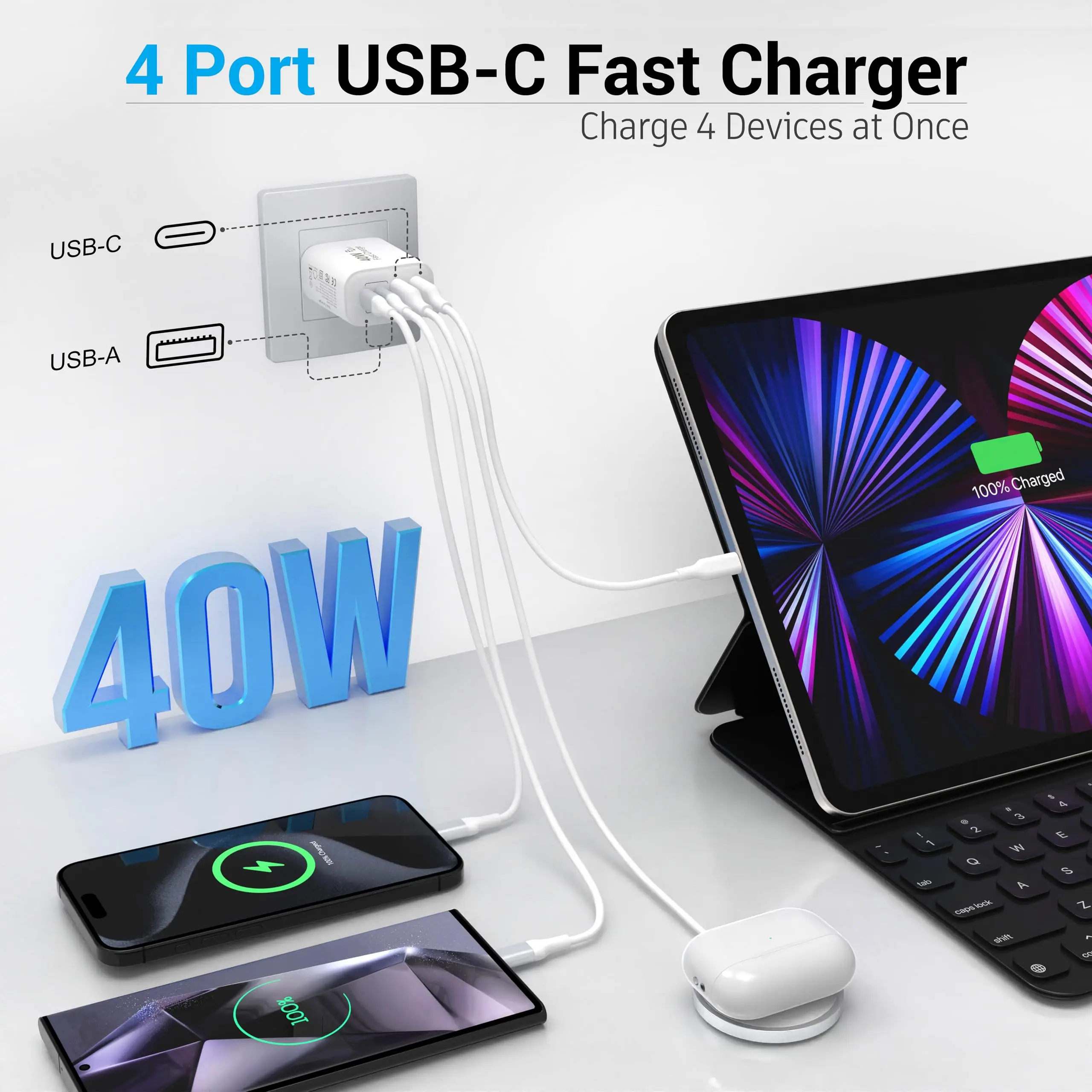 Factory USB C Block 40W, 4 Ports Wall Plug Fast Charging Block, PD+QC ...