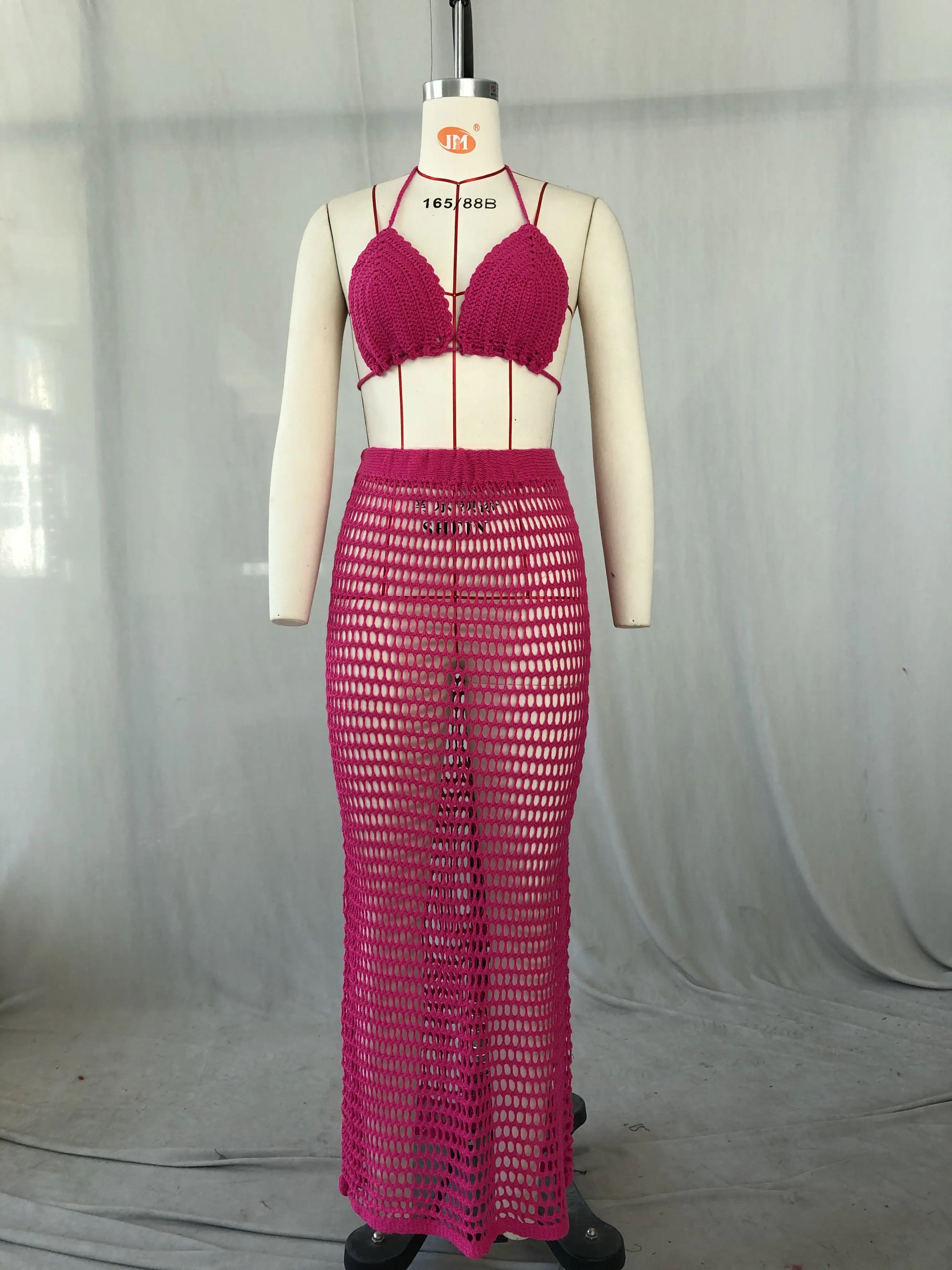 Hollow Out Crochet Cover Up Two Piece Beachwear Women Clothing Set