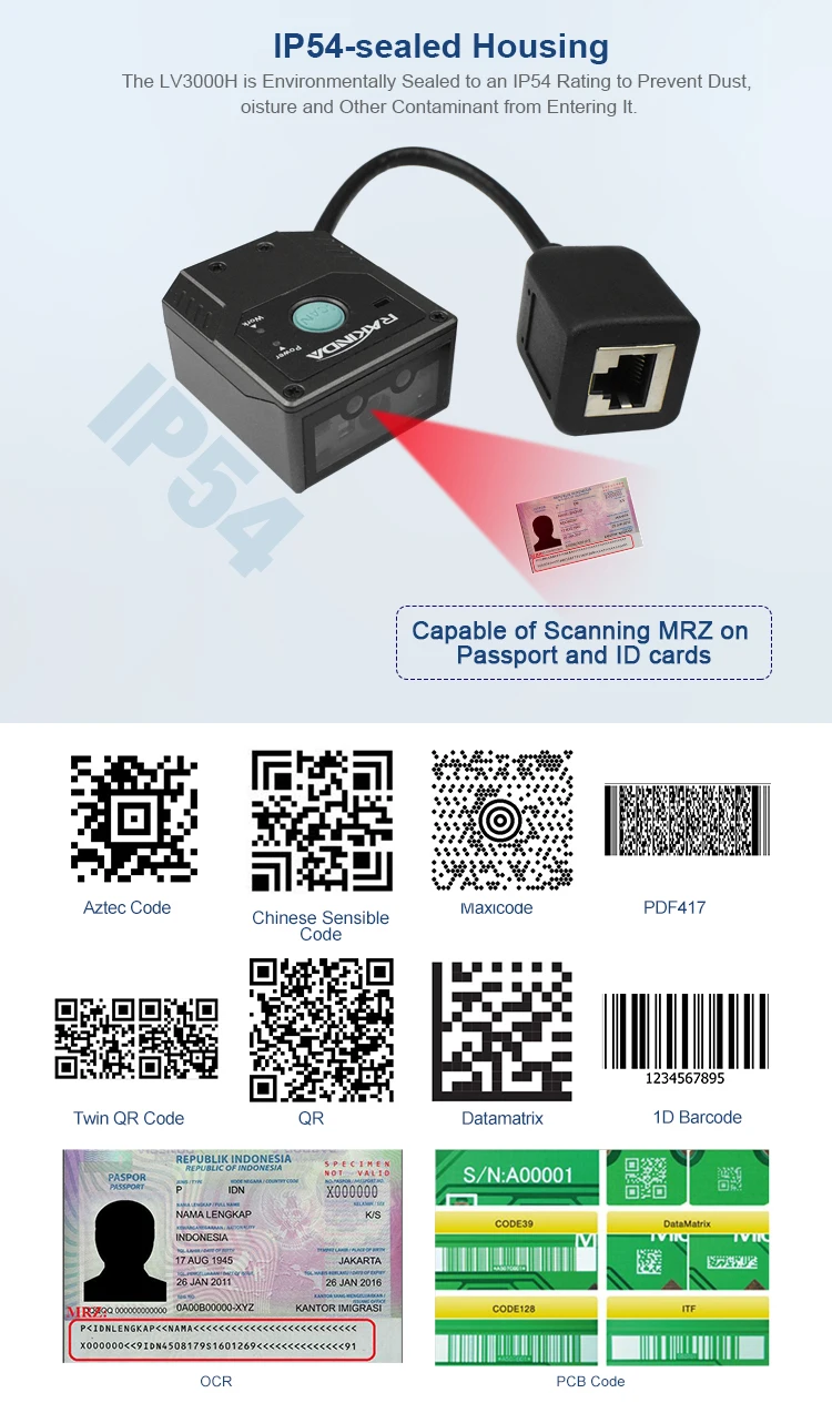 Passport Reader 2d Wired Barcode Scanner For Desktop Android Pda Cable Barcode Scanner Datalogic