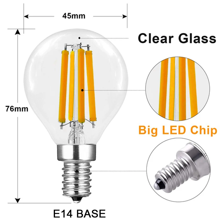 G45 Led Bulb Filament E14 E27 B22 Globe Light Bulb 7w 806lm 2700k 3000k ...