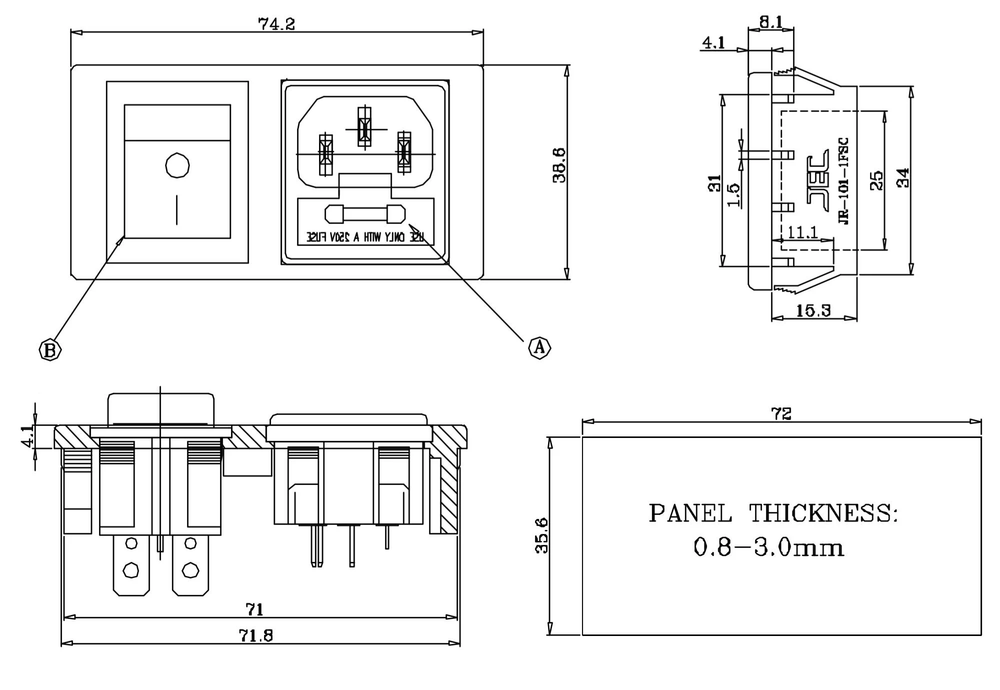 C14 Dimensions - Standard Power Connector for Home Appliance