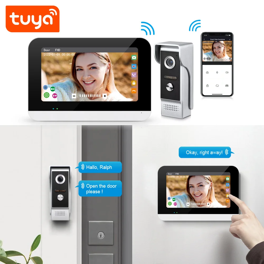 Tuya Smart 7-inch Touch Screen Video Door Phone Kit - Multi-language - Oem