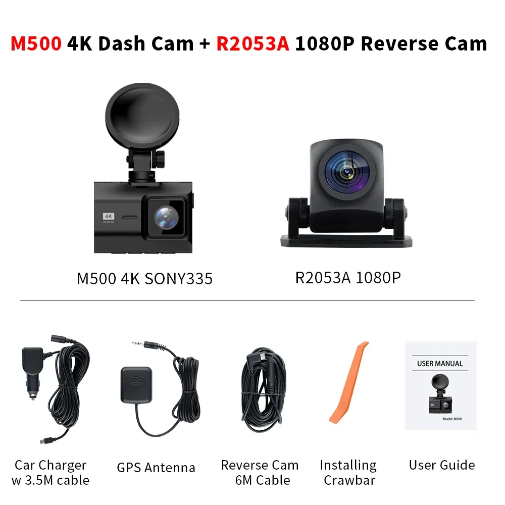 M500 Hd 4k Dashcam Front And Rear Dual Lens Dash Camera 4k+1080p Vision ...