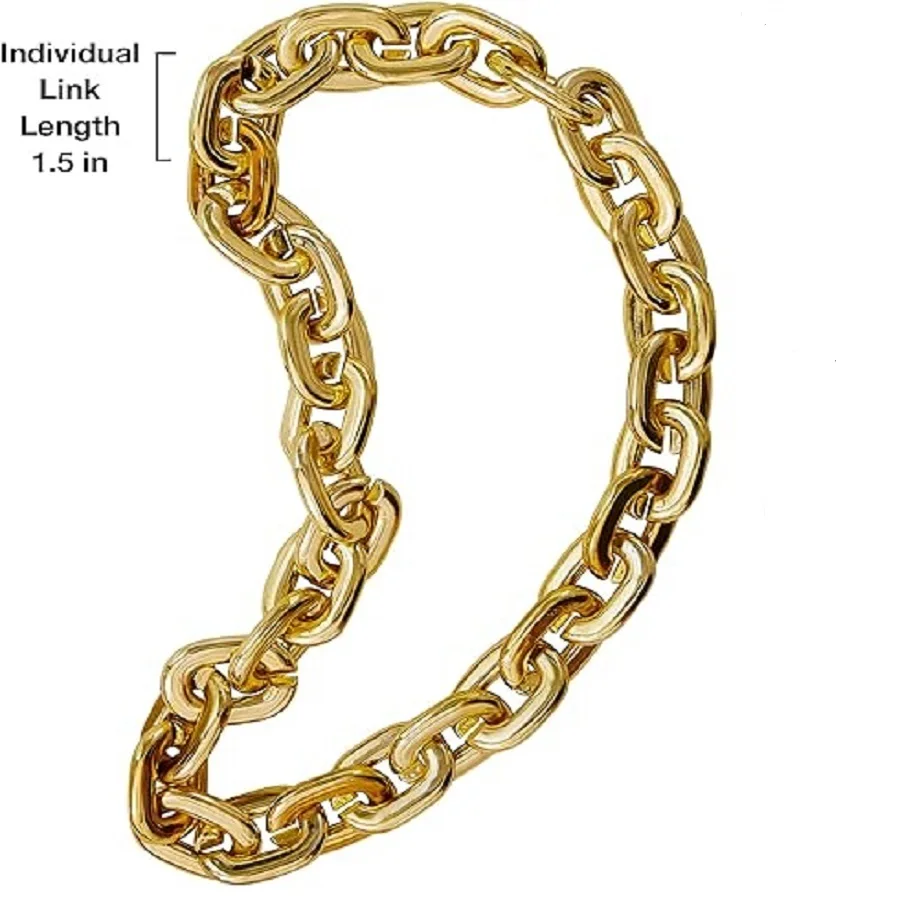 Gold Chain Cuban Style Plastic Necklace - Party Props