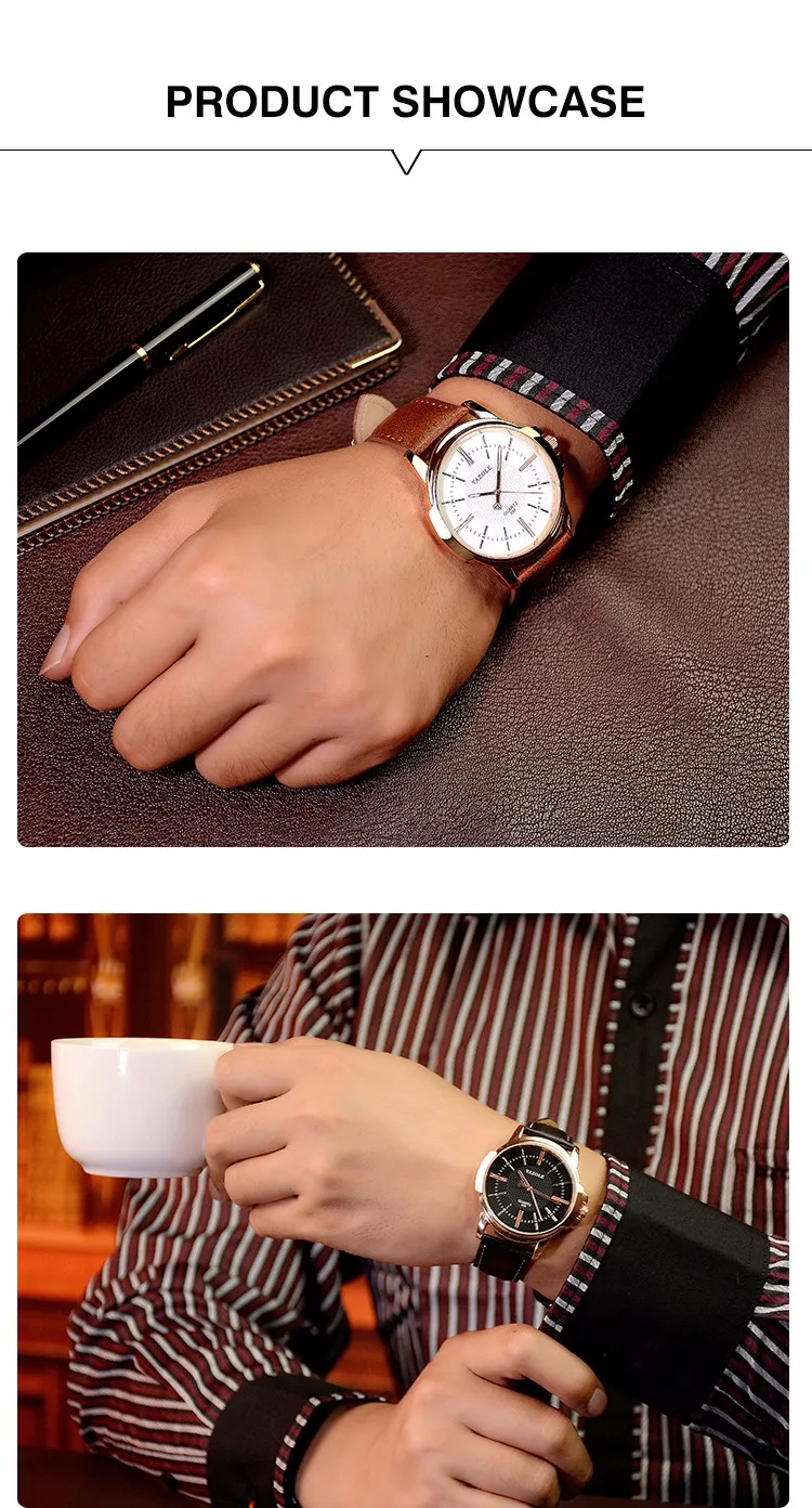 Yazole 358 Men's Quartz Watch - Luminous Analog Display with PU Leather ...