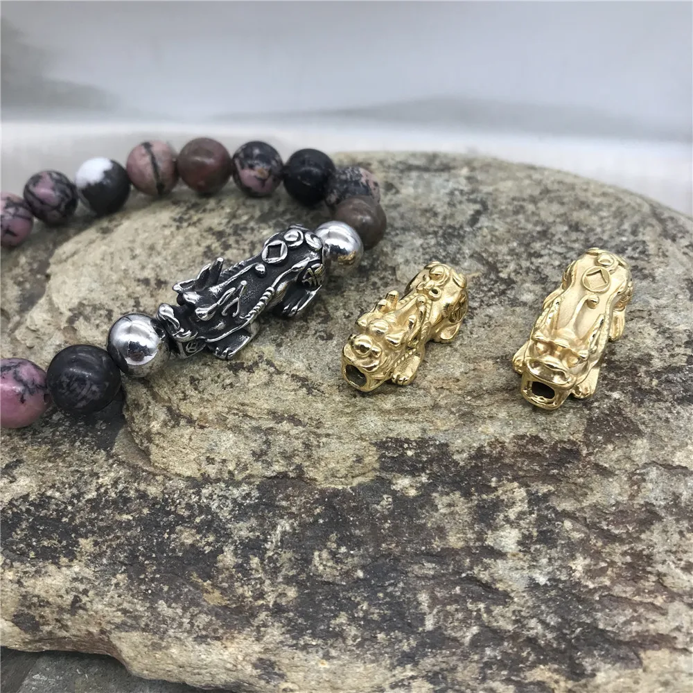 Golden Chinese Lucky Animal Round Stainless Steel Transfer Beads ...