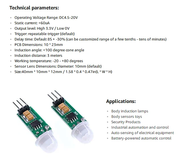 Hc-sr505 Micro Human Body Sensing Module Pir Motion Detector Digital ...