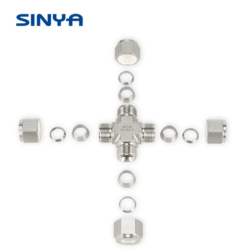 Tube Cross 4 Way Compression Fitting - SINYA Stainless Steel
