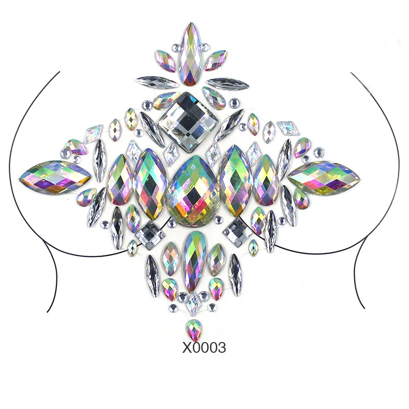 Vriua Resin Rhinestone Chest Glitter Sticker For Female Rhinestone Body ...