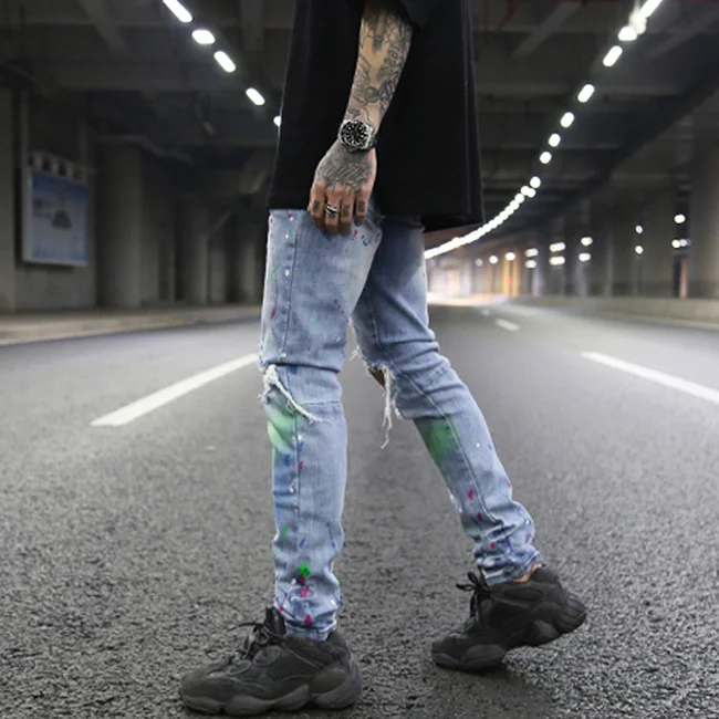 Oem Fog Vintage Splash Ink Graffiti Paint Pants Skinny Jeans Men ...
