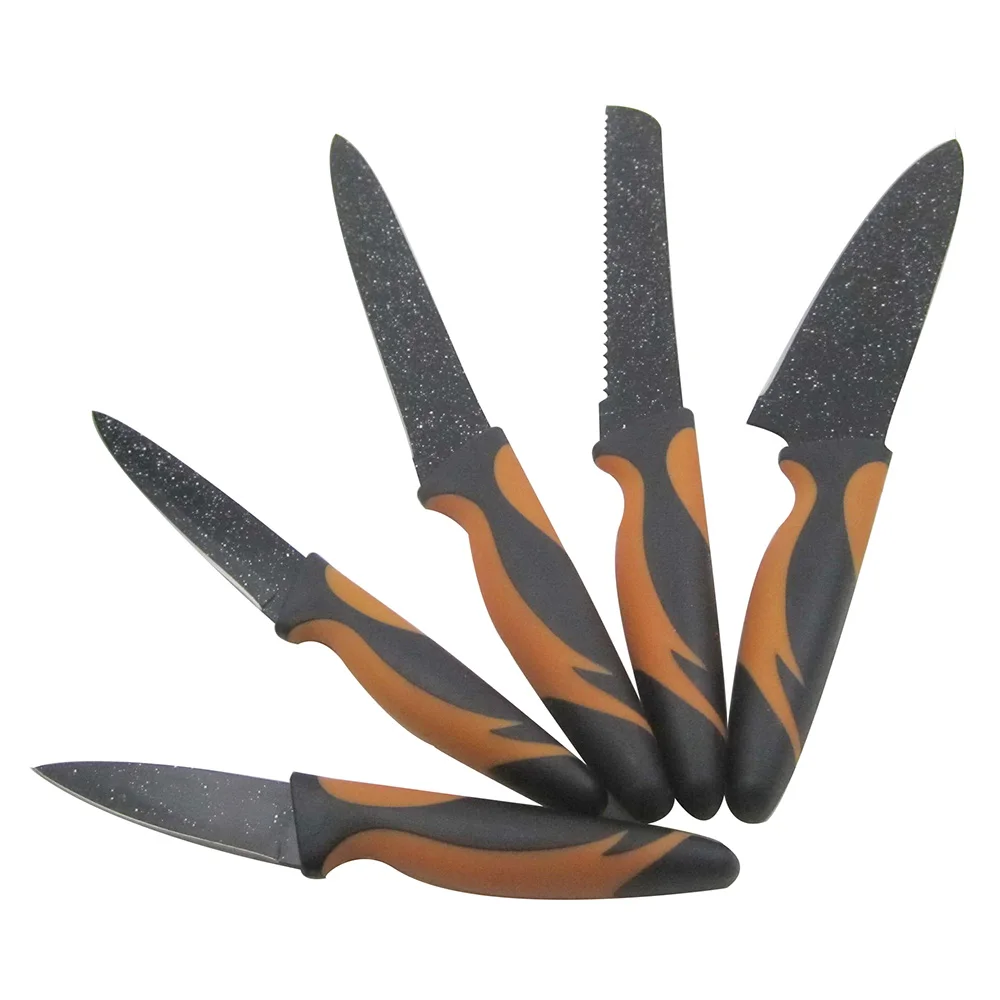 6pcs Non-stick Coating Blade Rubber Handle Kitchen Knife Set With ...