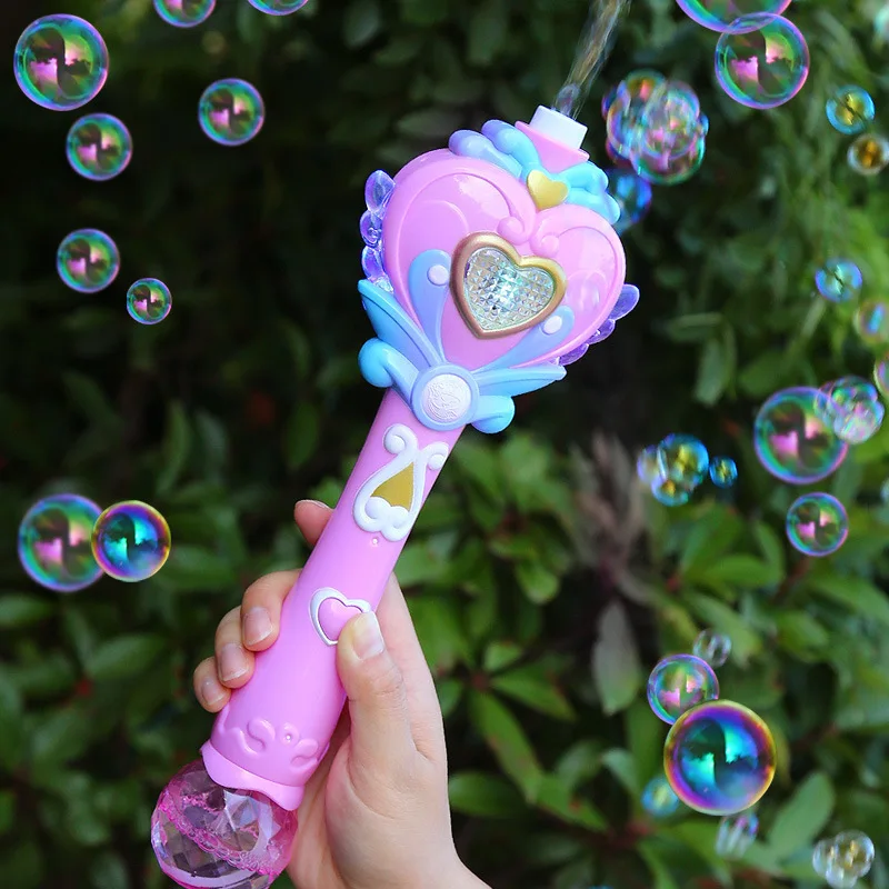 Customizable Blowing Bubble Wand Toys Machine Magic Wand Bubble Blower With Led Light Magic ...