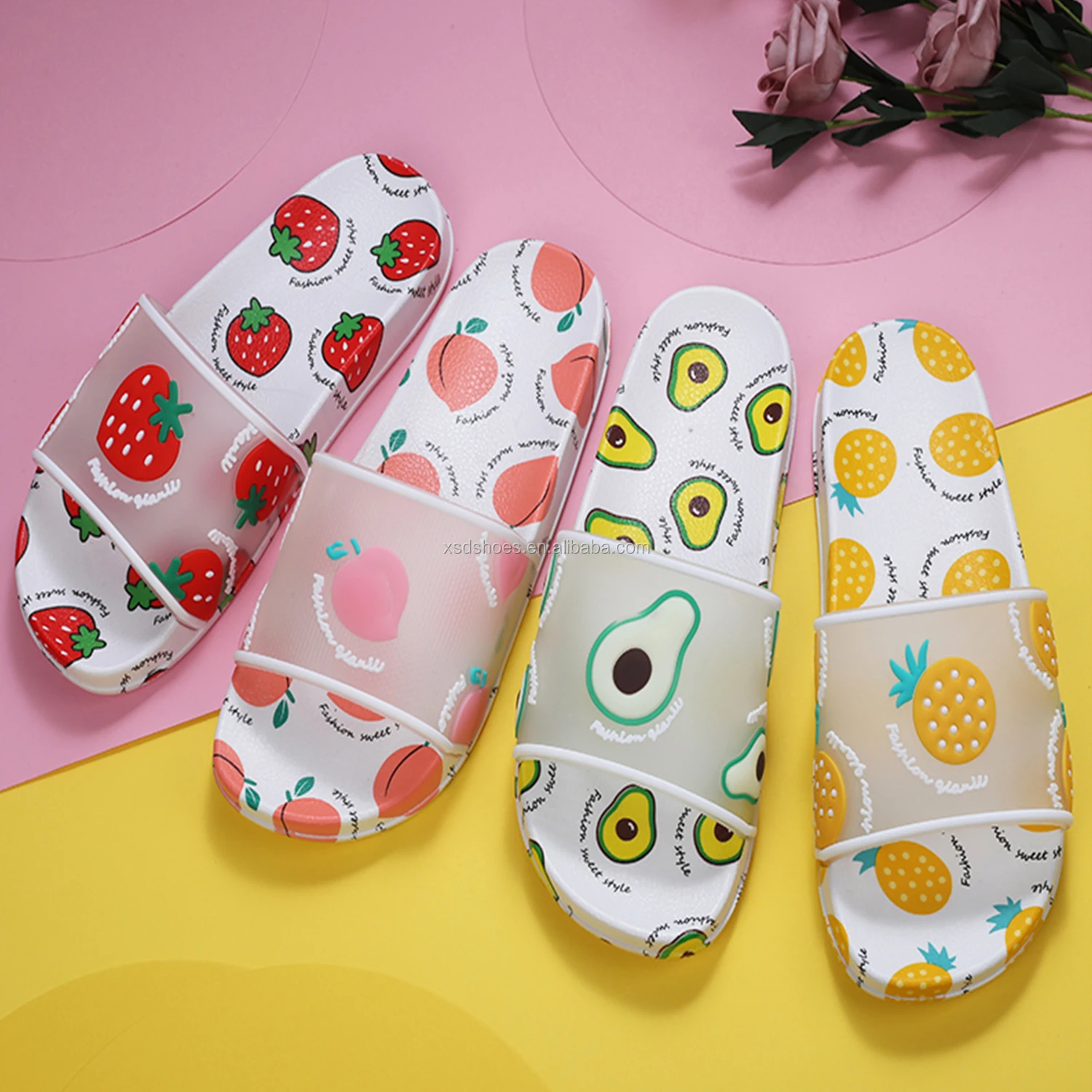 Summer Strawberry Avocado Fruits Slides Slippers For Women Colorful Pvc ...