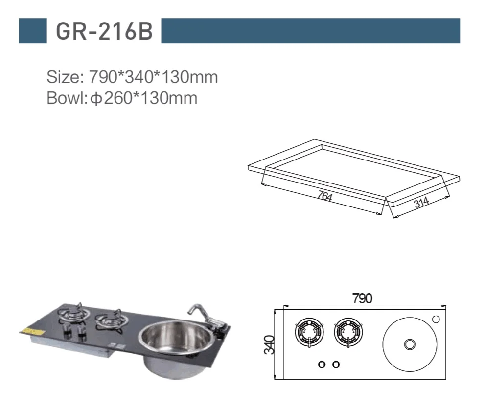 Boat RV 2 Burner Gas Sink Stove Combo with Tempered Glass