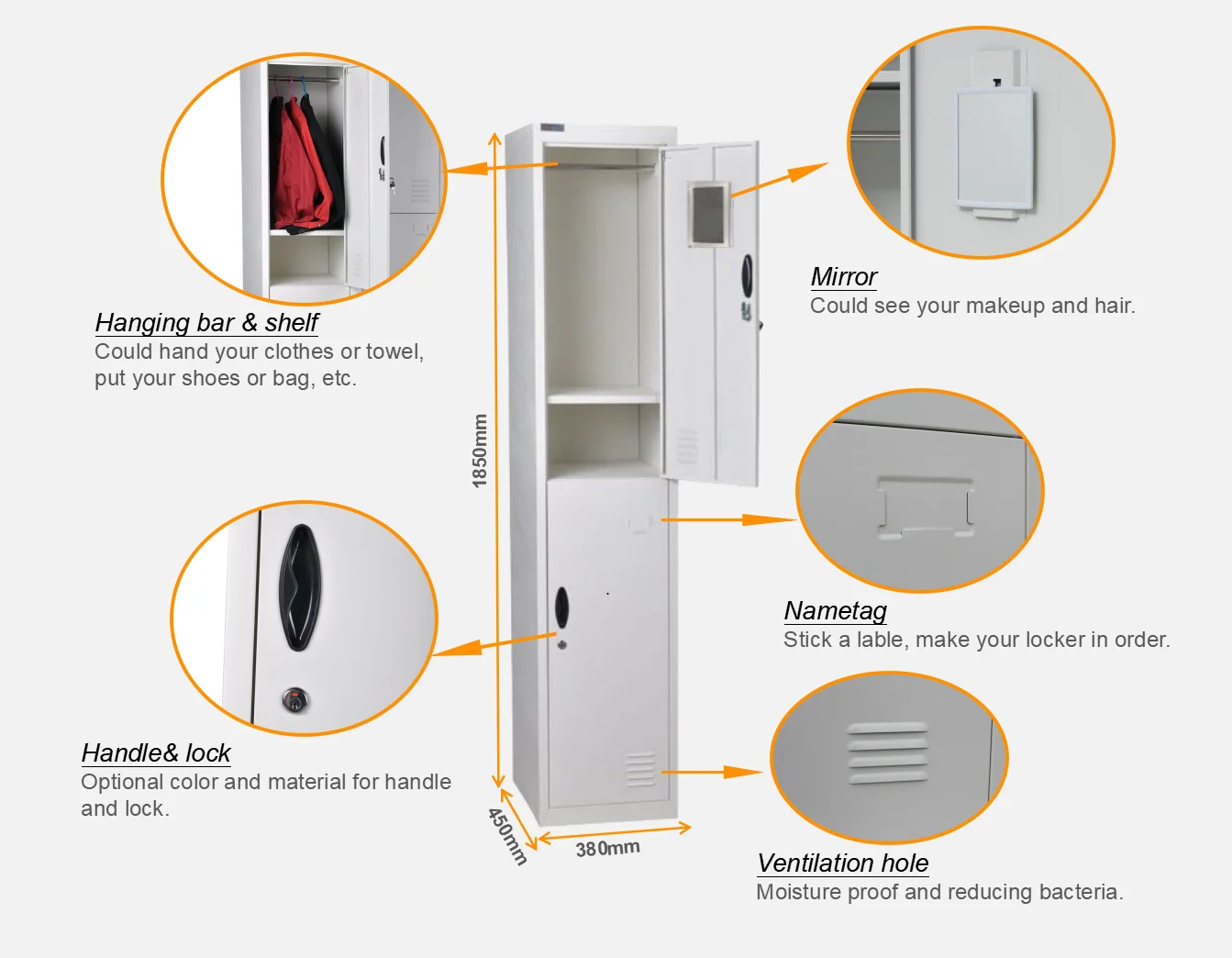 Steel Wardrobe 2 Single Door Lockers Iron Cupboard Cabinet With Hanger ...