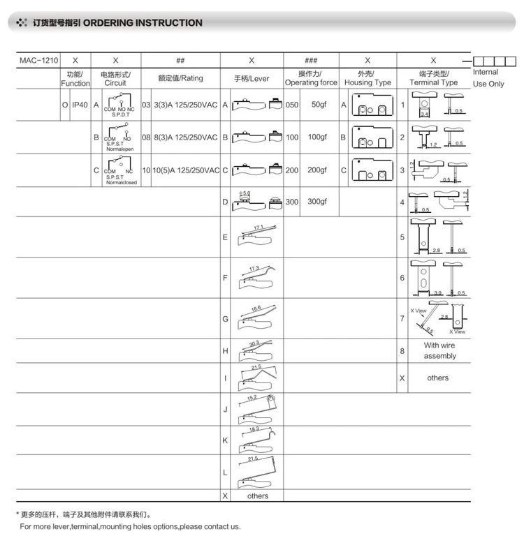 IBAO CNIBAO MAC Series SPDT Micro Switch, 10A 125/250VAC, Sealed, CE ...