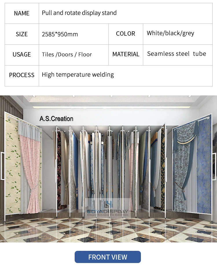 Customized Metal Turning Page Sliding Type Curtain Display Rack