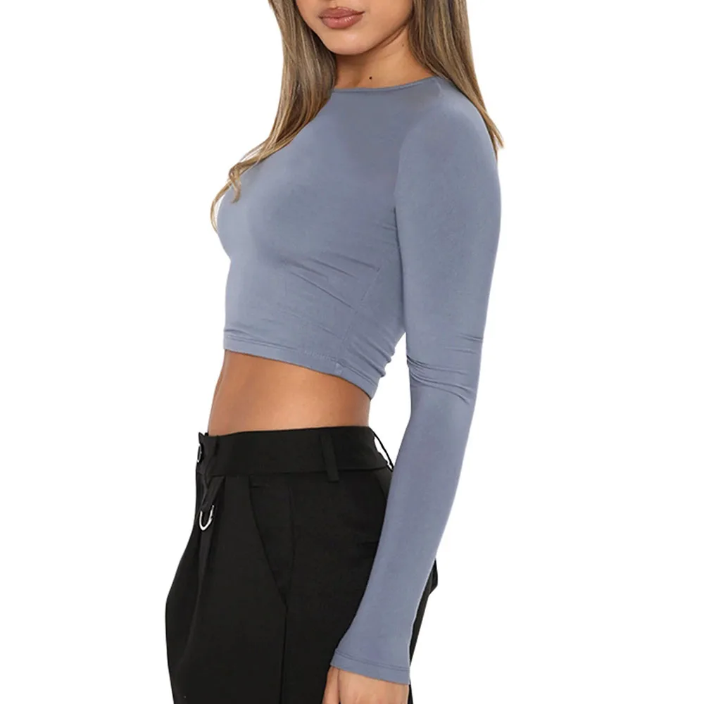 Custom Women's Long Sleeve Crop Top T-shirt Low Cut With Cutout And ...