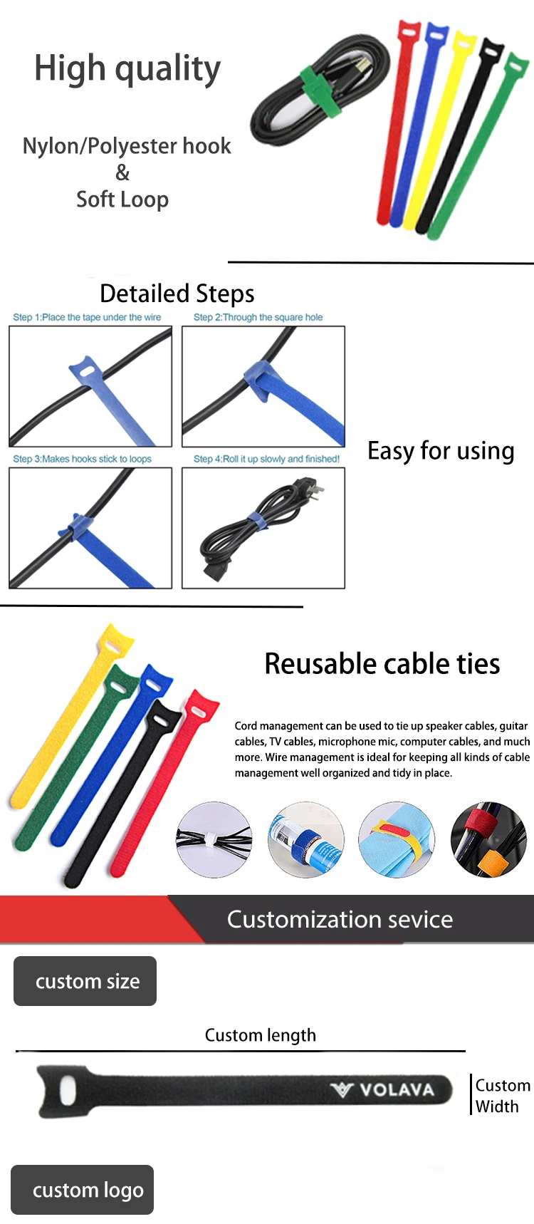 Heavy Duty Back to Back Hook and Loop Cable Tie - Self-locking