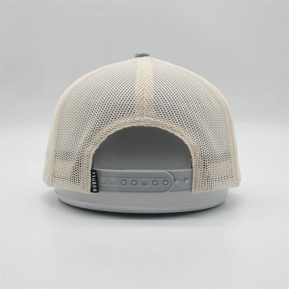 Custom Flat Brim Mesh Trucker Snapback Caps with 3D Embroidery