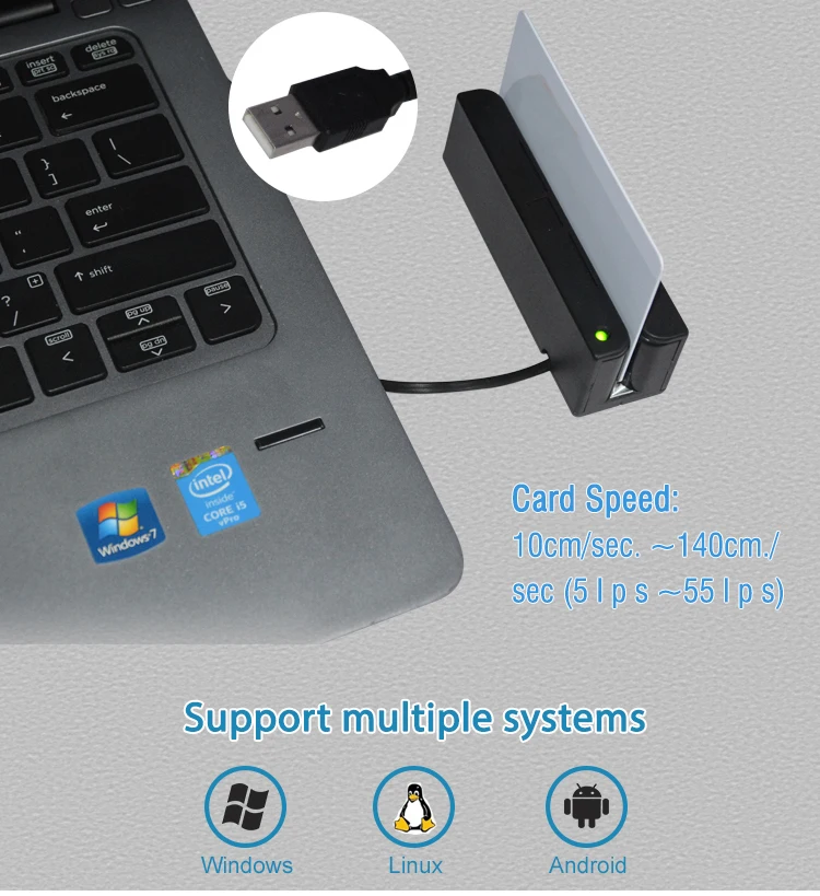 1&2&3 Tracks Usb Hid Small Magnetic Swipe Stripe Card Reader Hcc750u-06 ...