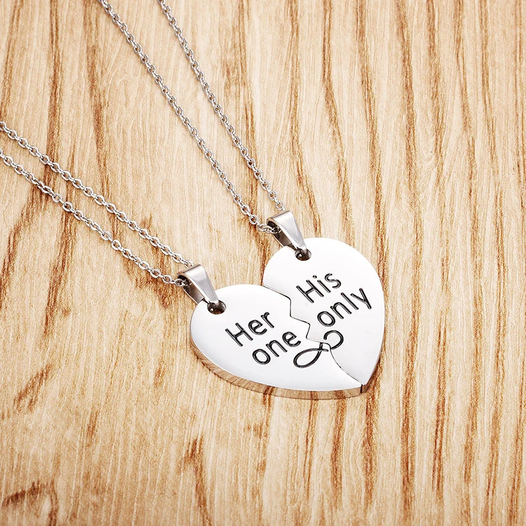 Stainless Steel Broken Heart Necklace Design Custom Engraved Half Heart ...