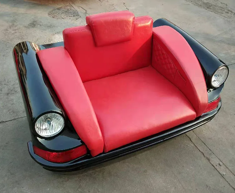 Red Retro Classic Leather Bench Sofa - Vintage Car Body