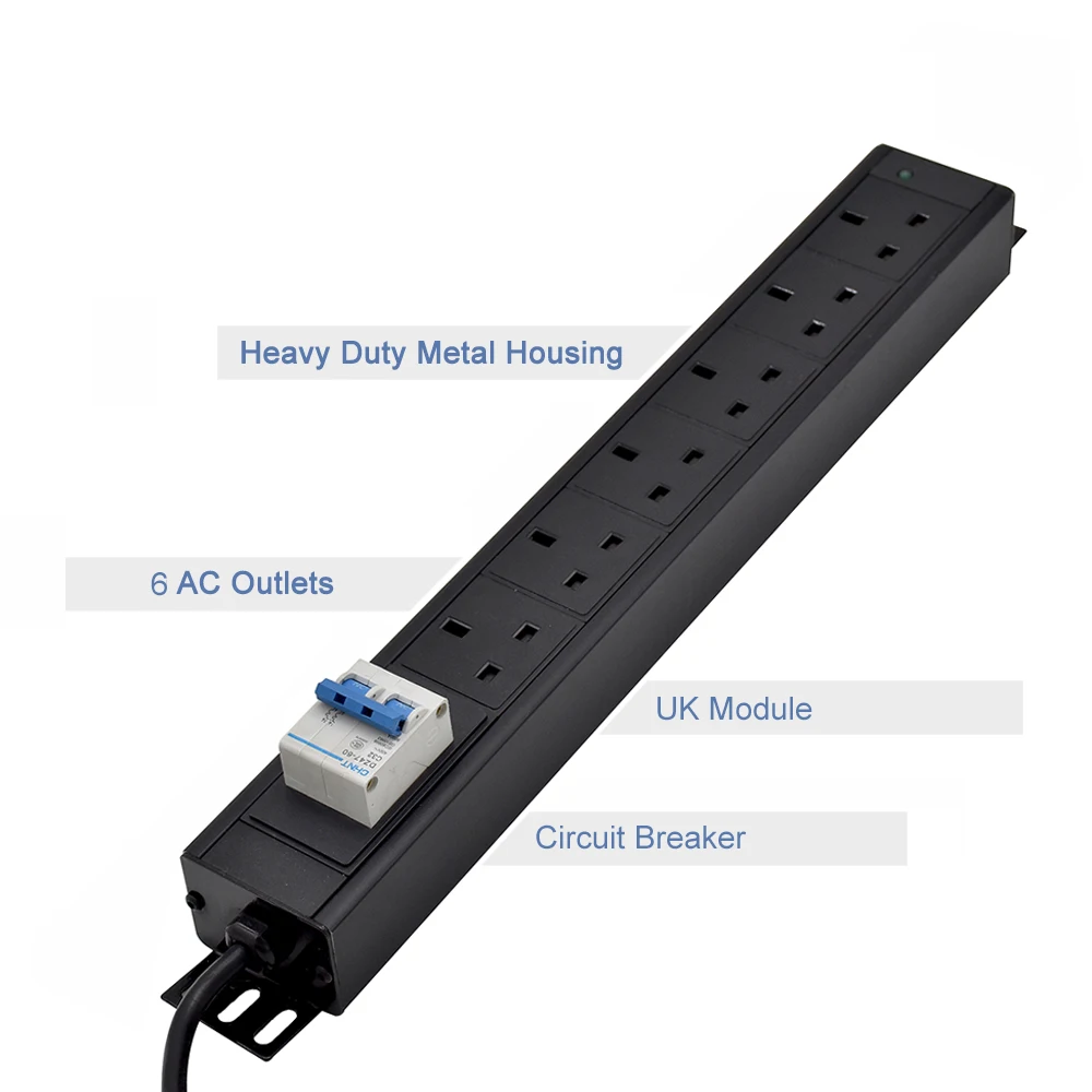 Uk 19 Inch Rack Mount 6 Way Pdu Socket With Circuit Breaker - Buy Pdu,6 ...