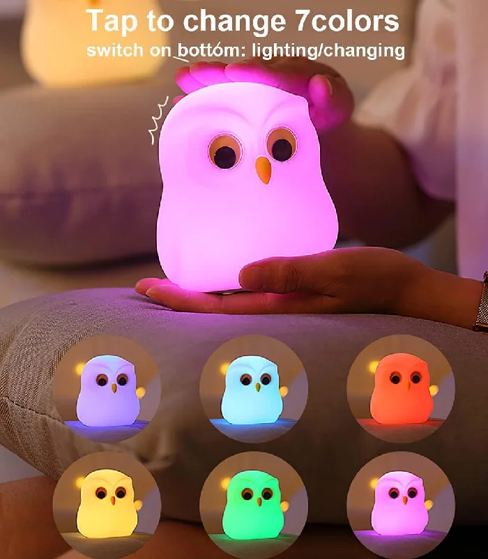 Modern Bedroom Touch Sensor Portable Owl Night Light Color-changing ...