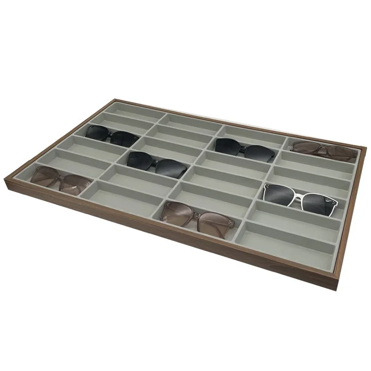 ODM Black Walnut Wooden Eyewear Display Tray - 24 Slots