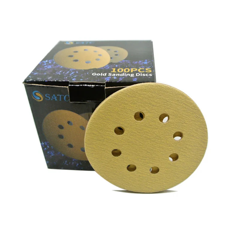 Satc 100pcs 5-inch 8-hole Assortment Dustless Hook And Loop Gold ...