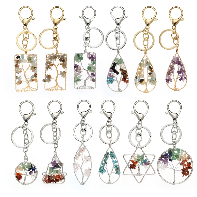 Fashion Gemstone Charm Pendant Keychains Healing Raw Rock Crystal Key ...