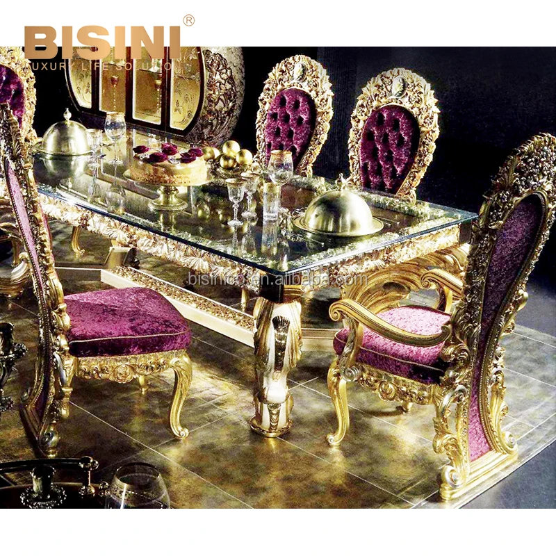 Luxury Classic Revival Handcrafted Gold Plated Dining Set