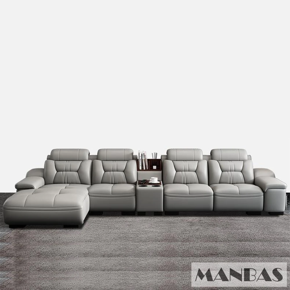 Manbas Italian Genuine Leather Sectional Sofa Set for Living Room