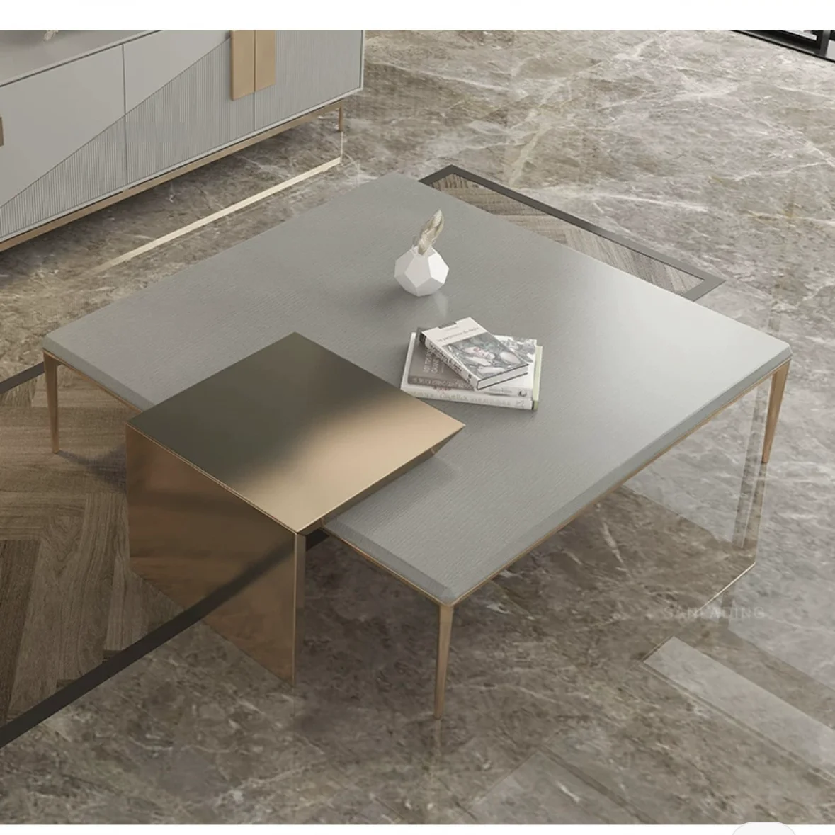 High End Round Coffee Table Double Modern Luxury Stainless Steel Brass ...