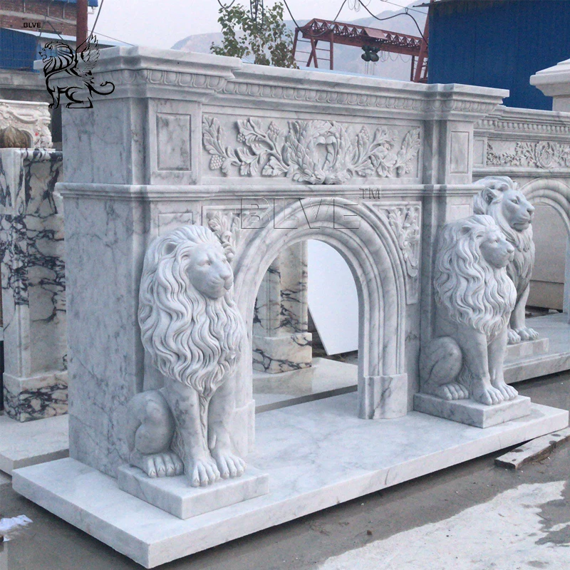 Custom Modern Decorative Hand Carved Lion Statue Fireplace